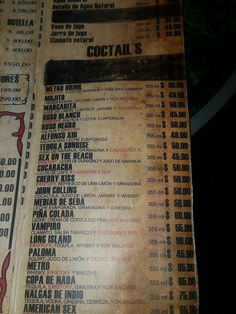 Menu at METRO BAR & POOL HOUSE, Puebla City