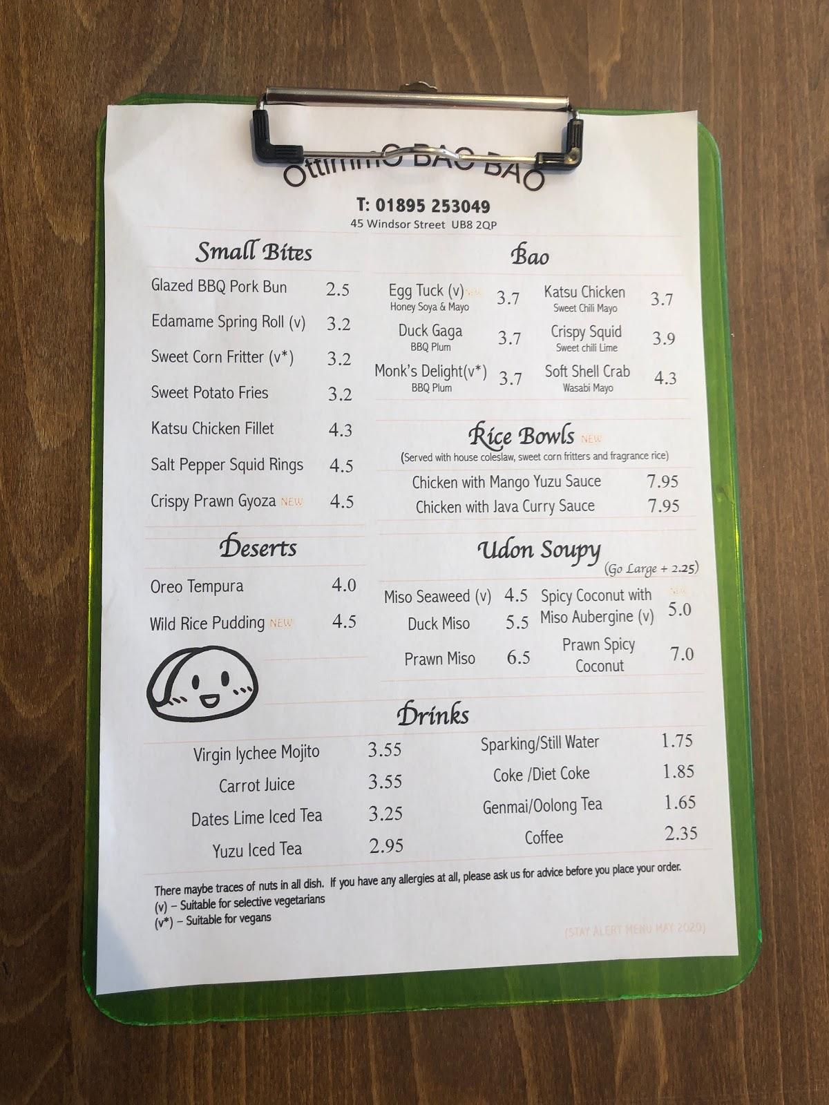Menu at Ottimmo Bao Bao restaurant, Uxbridge
