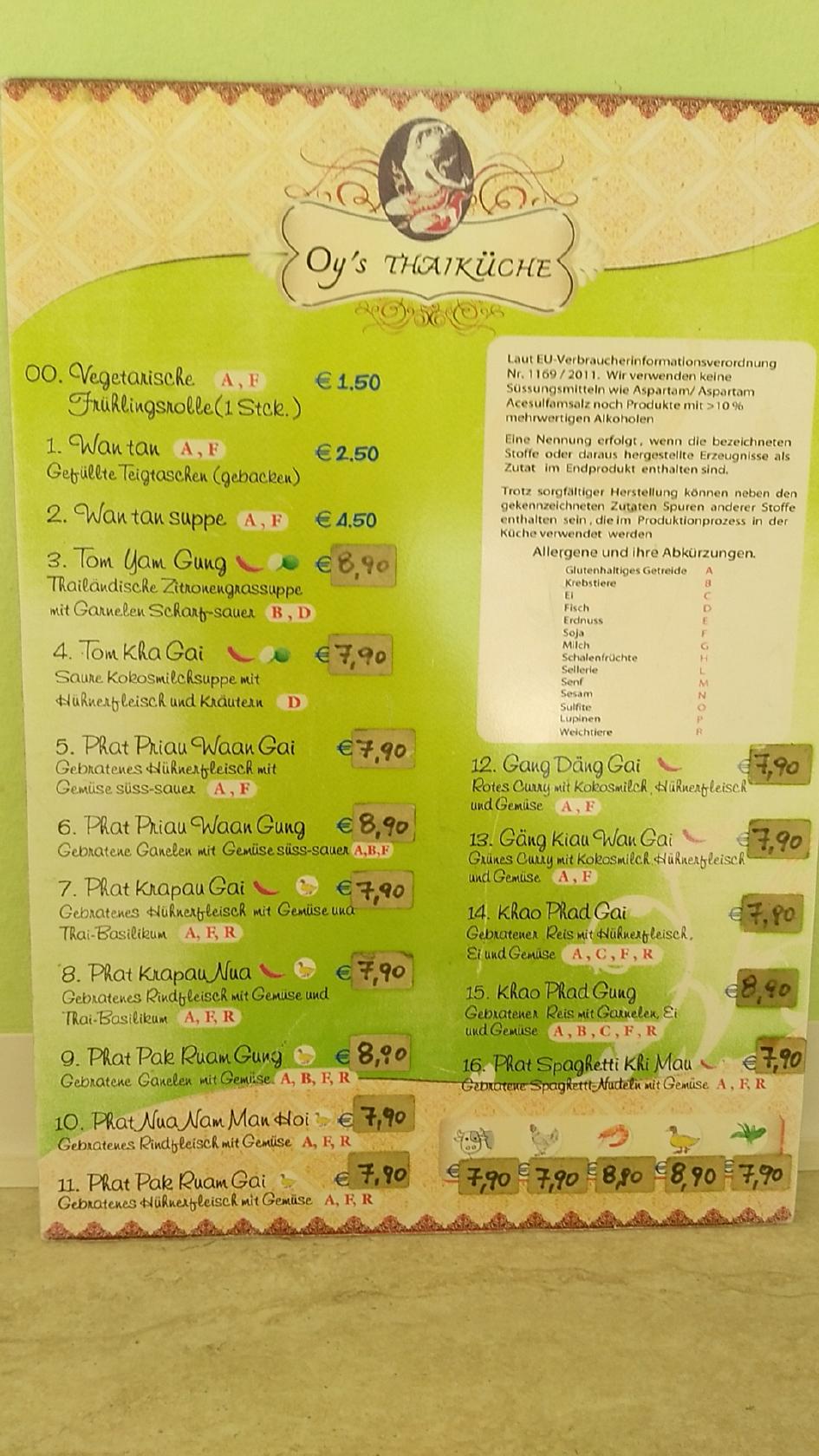 Speisekarte von Oy Thai Kitchen restaurant, Salzburg