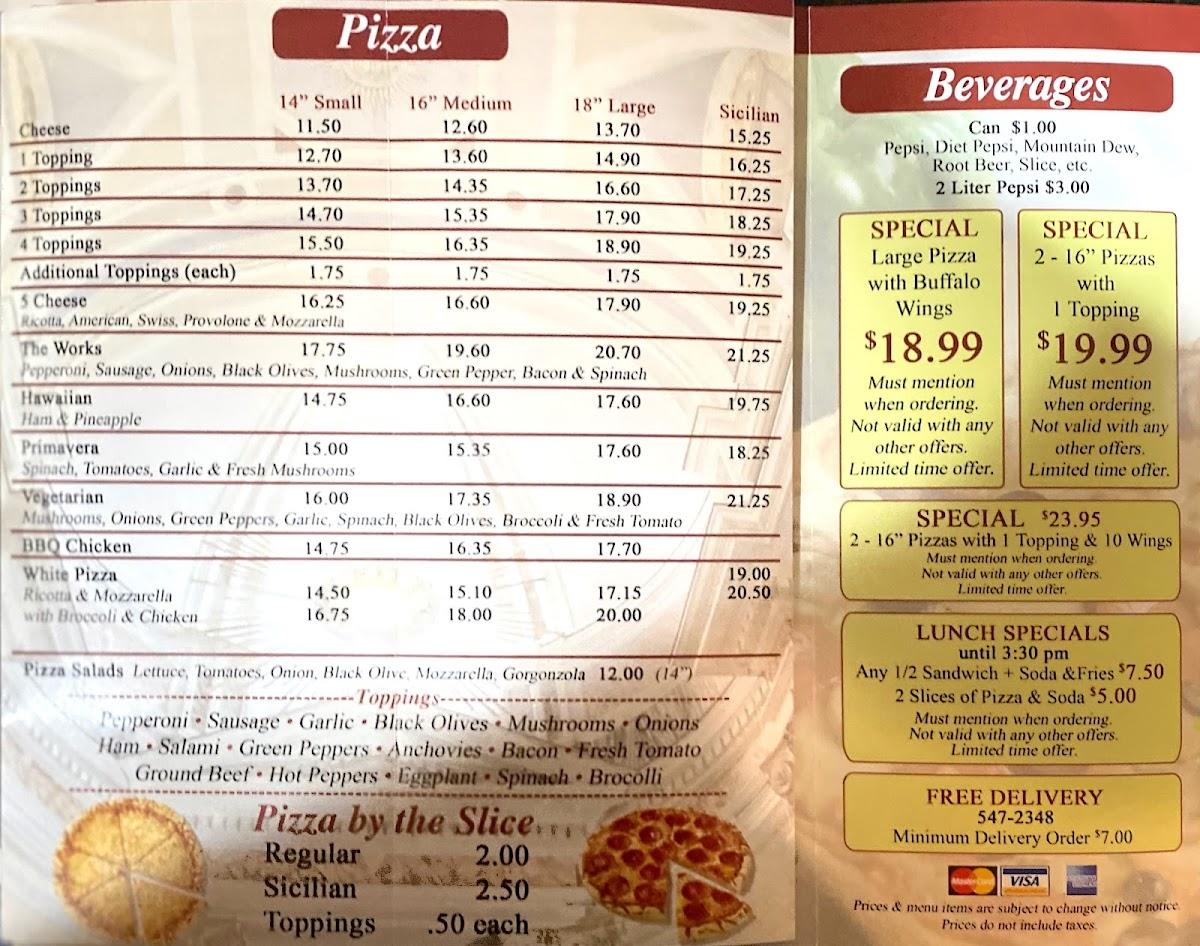 Menu at Pizza De Roma pizzeria, West Palm Beach, S Dixie Hwy