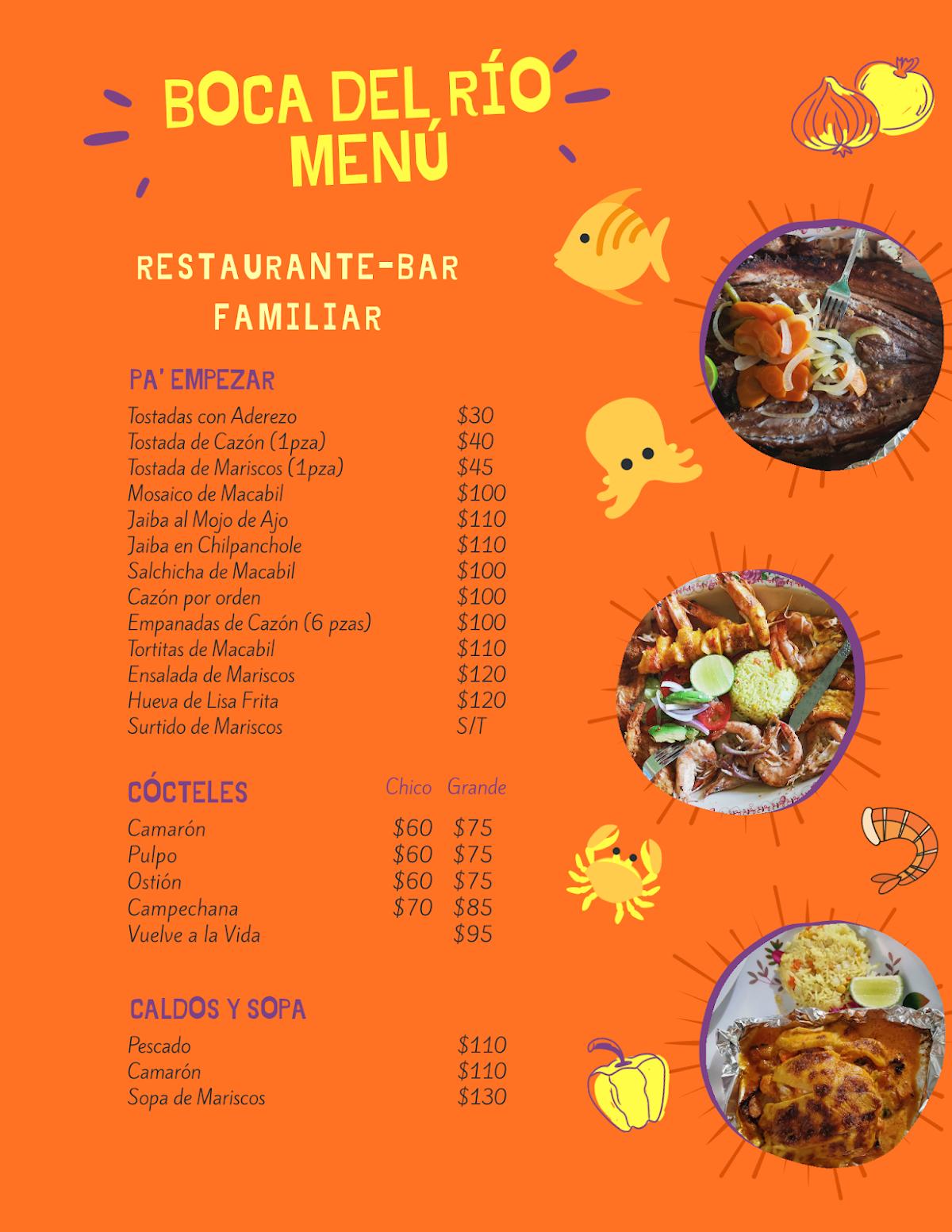 Menu at Restaurante Boca del Río, San Pedro Tapanatepec