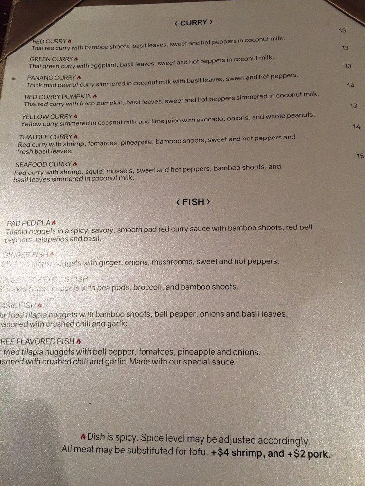 Menu at Thai Dee Restaurant, San Antonio