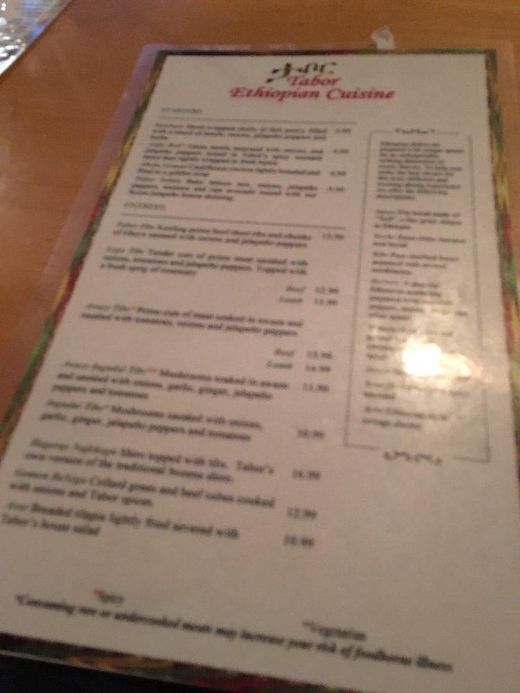 Menu at Abugida Ethiopian Cuisine and Cafe, Woodbridge