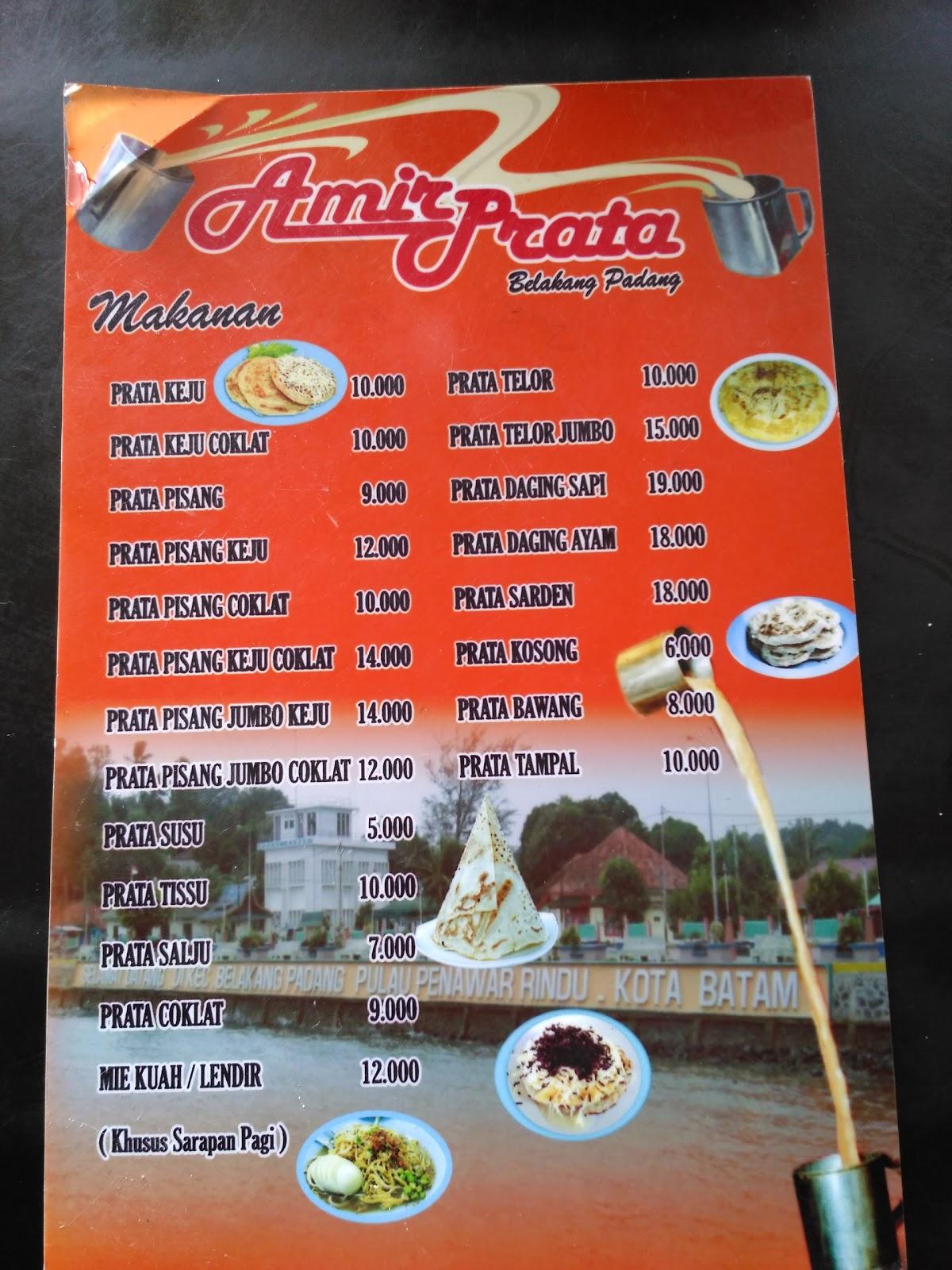 Menu at Amir Prata restaurant, Batam