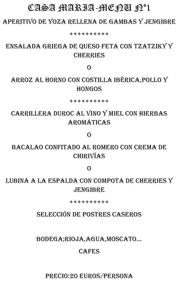 Menu at CASA MARIA restaurant, Herrera de Ibio