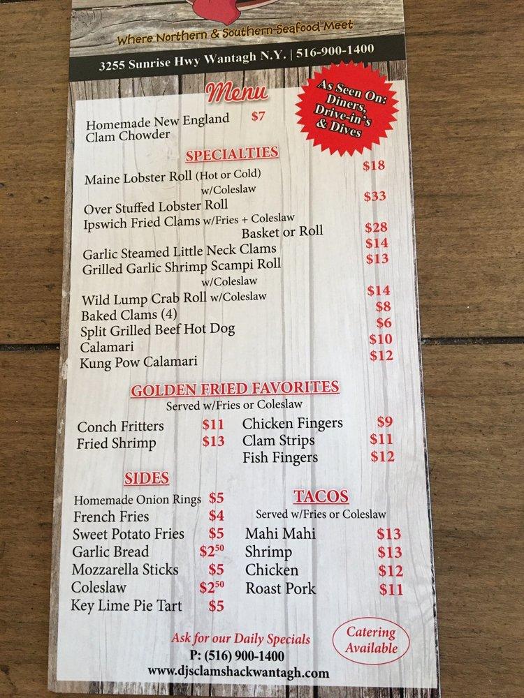 Menu at DJ's Clam Shack Wantagh restaurant, Wantagh
