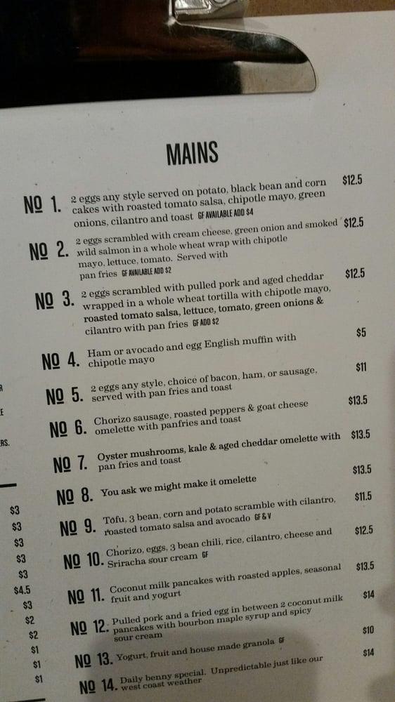 Menu at Gabriel's Cafe, Nanaimo