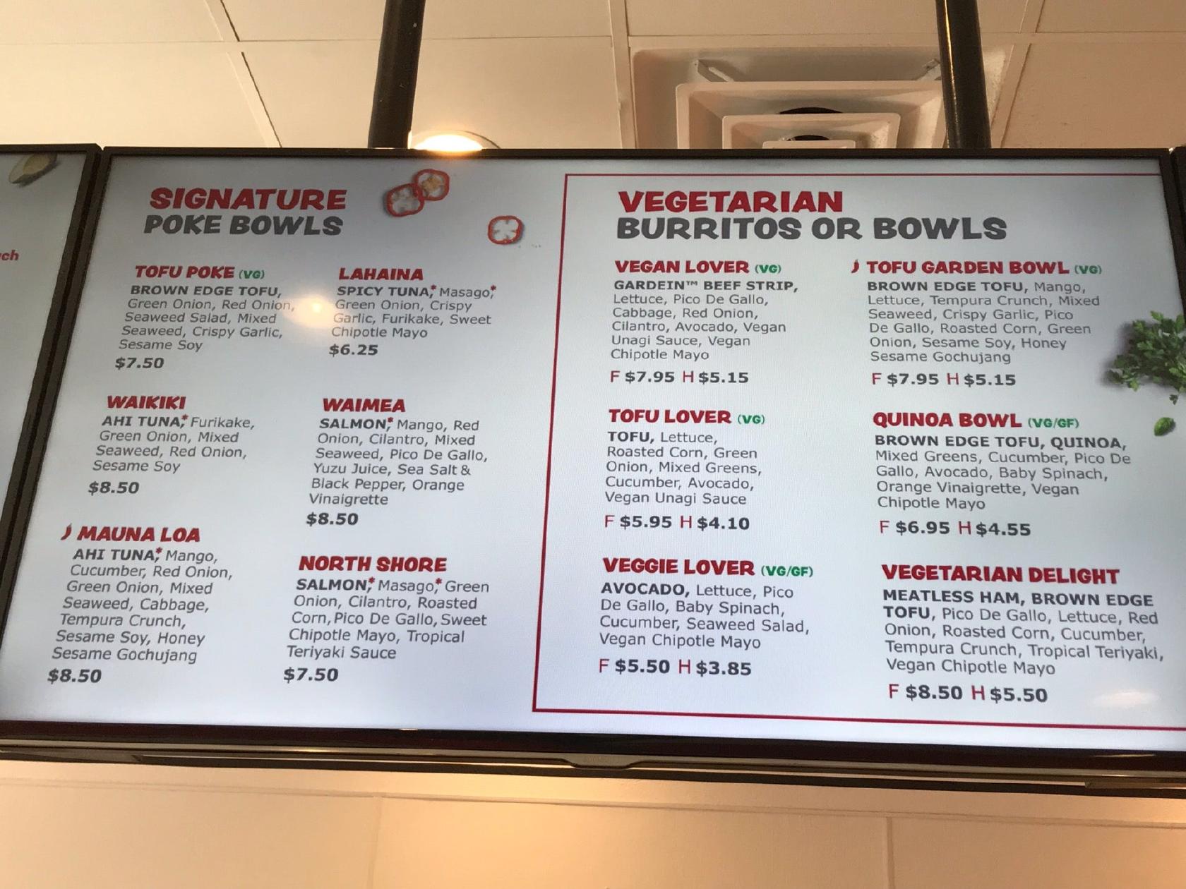 Menu at SOHO Sushi Burrito fast food, Las Vegas, Badura Ave