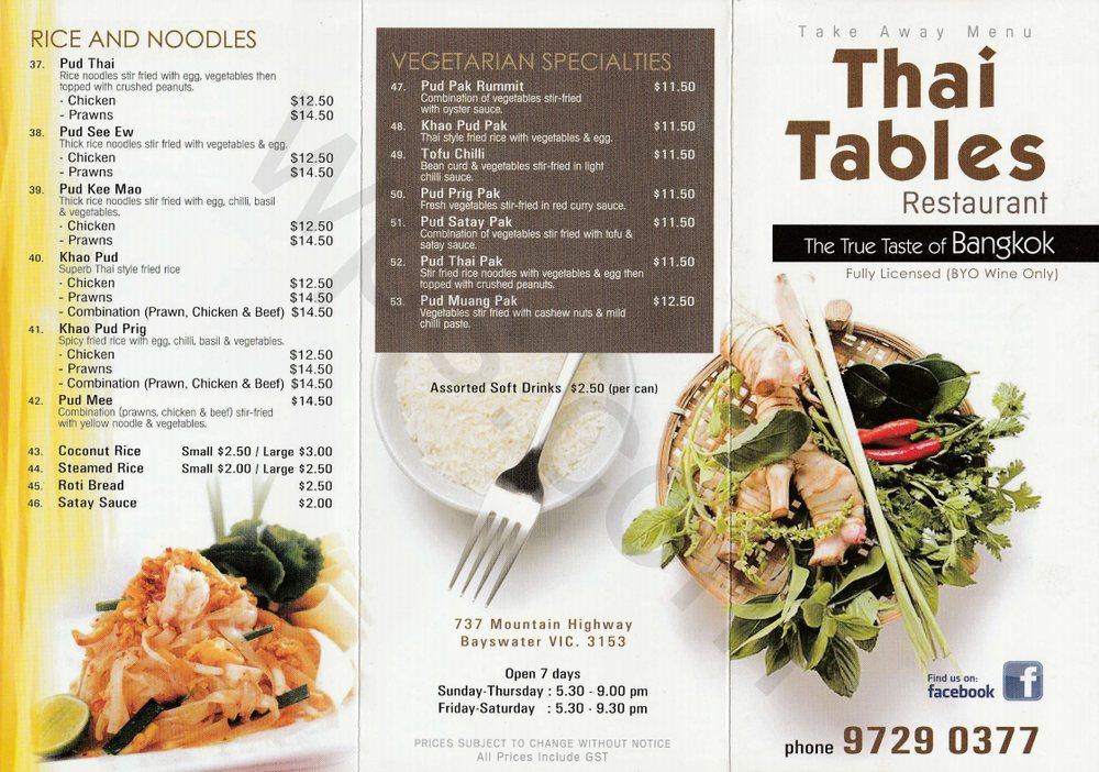 Menu at Thai Tables restaurant, Bayswater