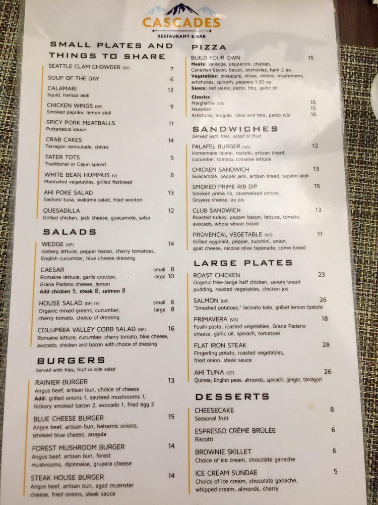 Menu at Cascades Grille restaurant, Bellevue