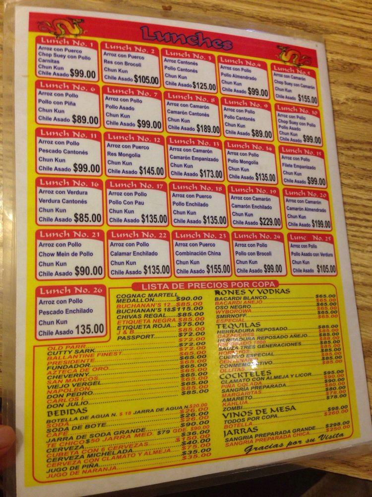 Menu at Restaurant Cat Cheoon, Tijuana