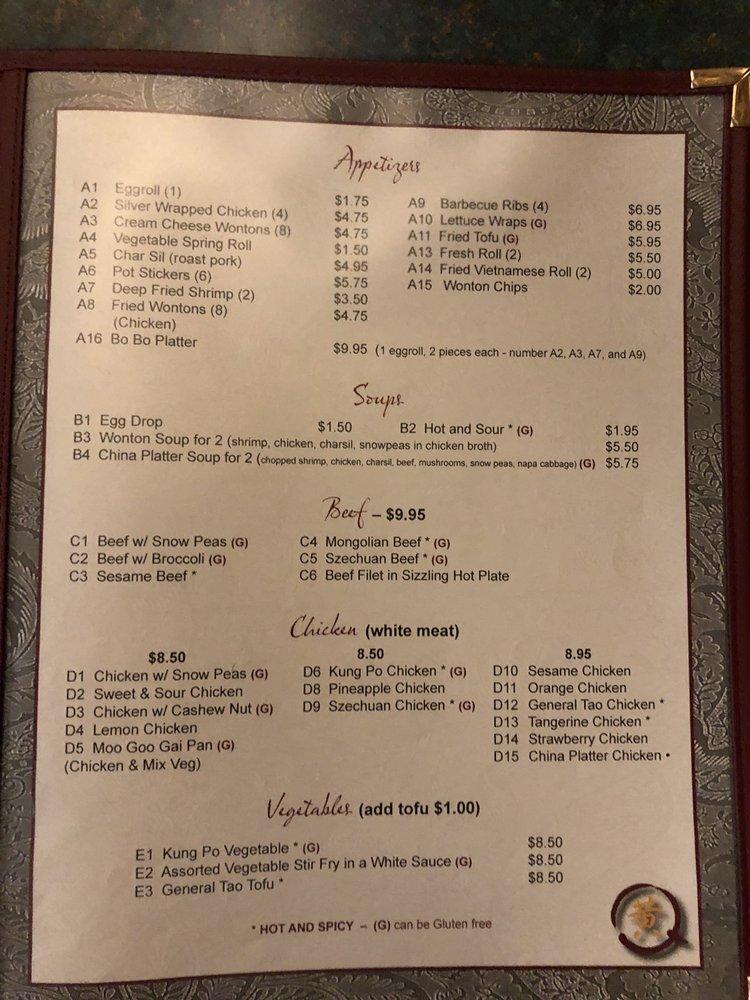 Menu at China Platter Restaurant, Bountiful