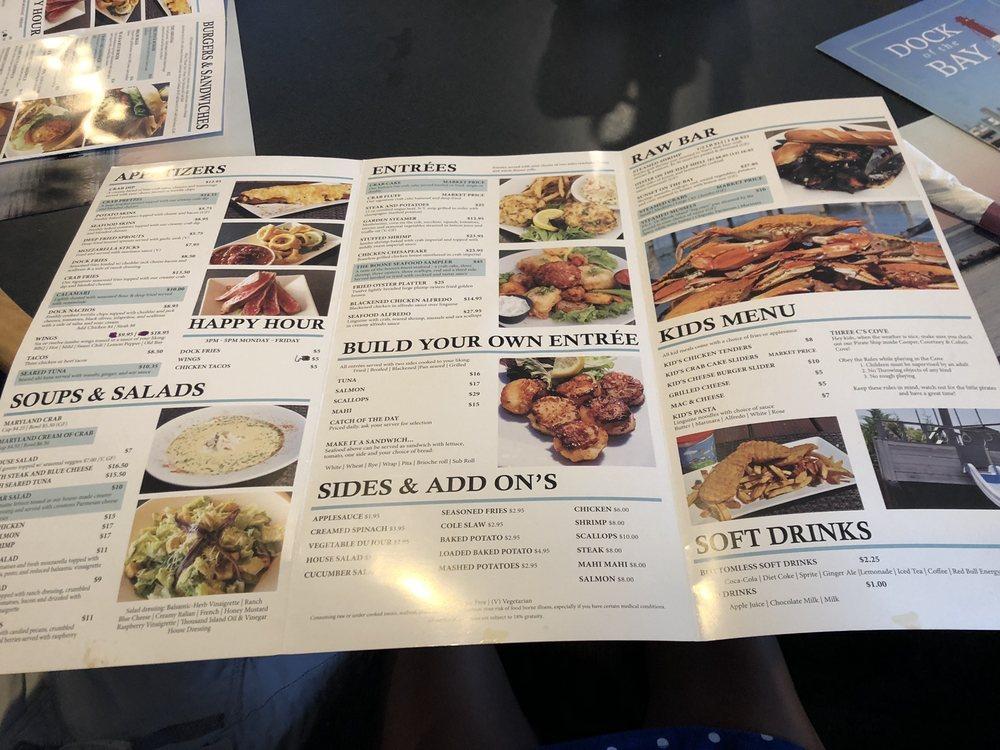 Menu at Dock of the Bay restaurant, Dundalk