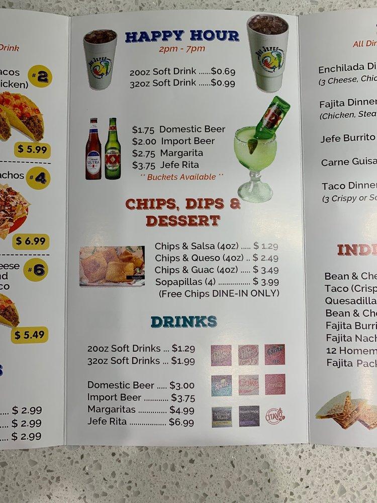 Menu at Dos Jefes Tortilla Factory restaurant, Plainview