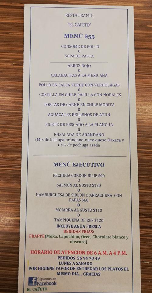 Menu at El cafeto, Mexico City, Central de abastos Pasillo 4 kl