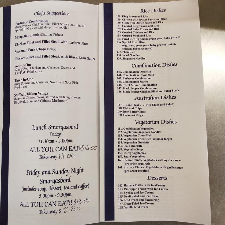 Menu at Gold City Chinese Restaurant, Charters Towers