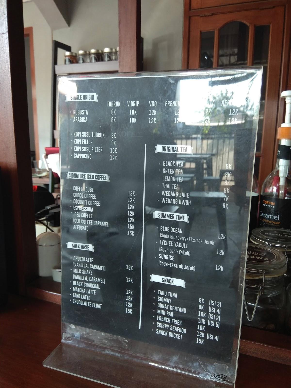 Carta del café JAVA KOFE, Malang