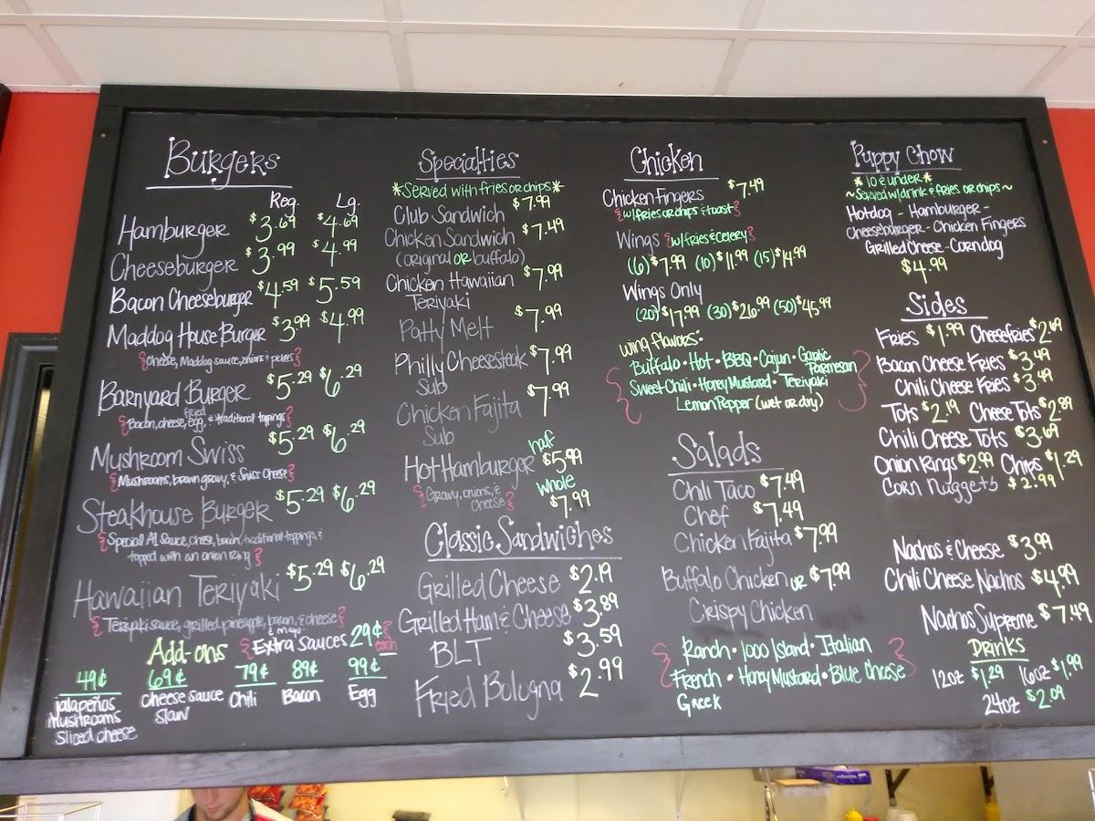 Menu at Maddogs Grill restaurant, Clanton