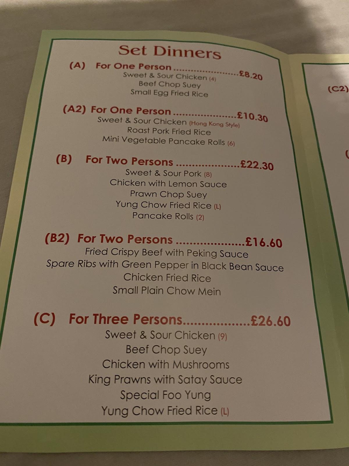 Menu at Mai Wah fast food, Pontypridd