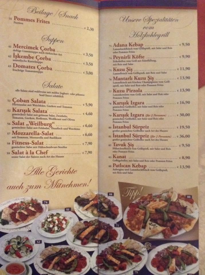 Menu at Restaurant Istanbul, Weilburg