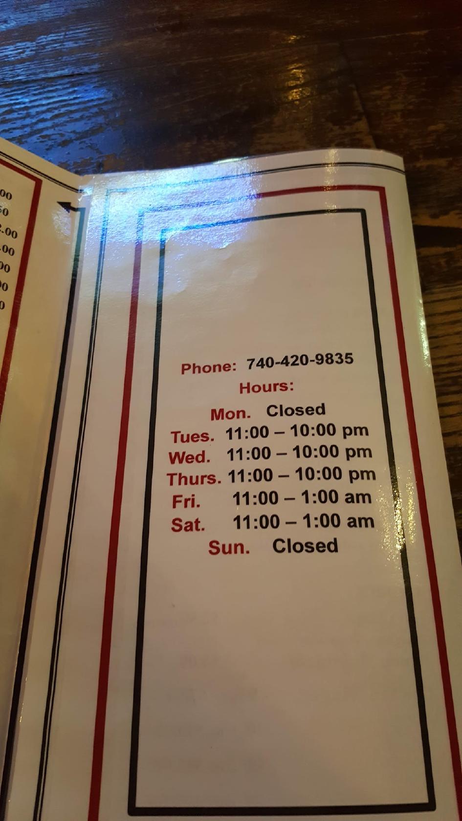 Menu at Shifty's pub & bar, Circleville