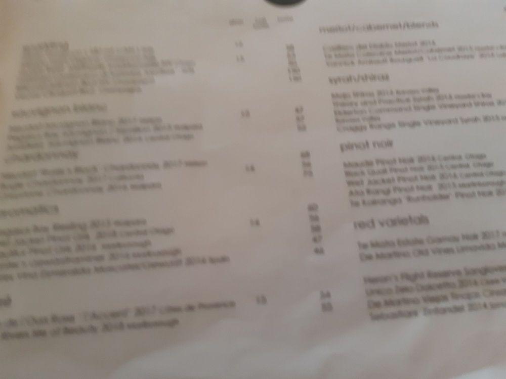 Menu at The Larder cafe, Wellington
