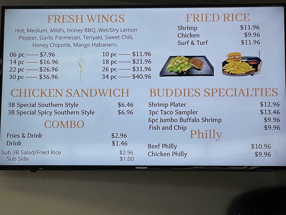Menu at Three Buddies restaurant, Doraville