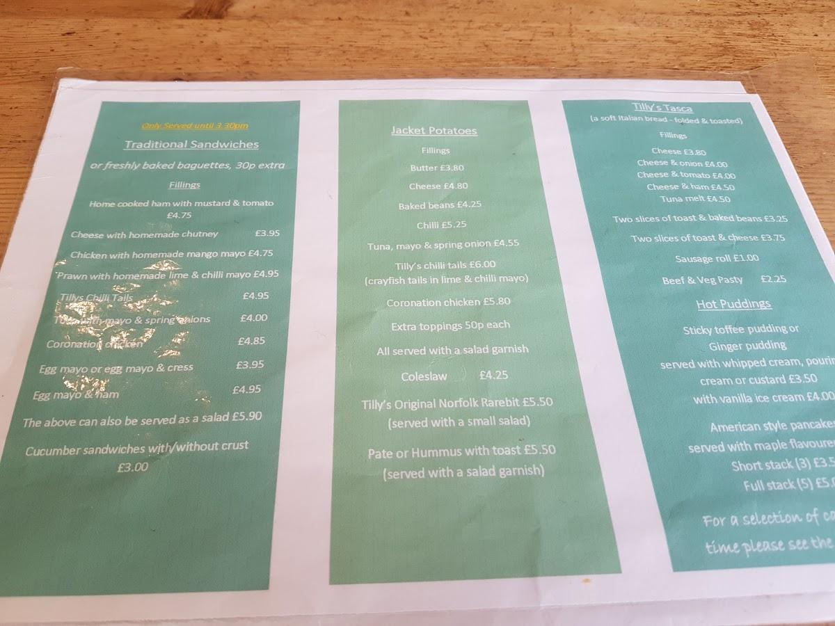 Menu at Tilly's Cafe, Burnham Market