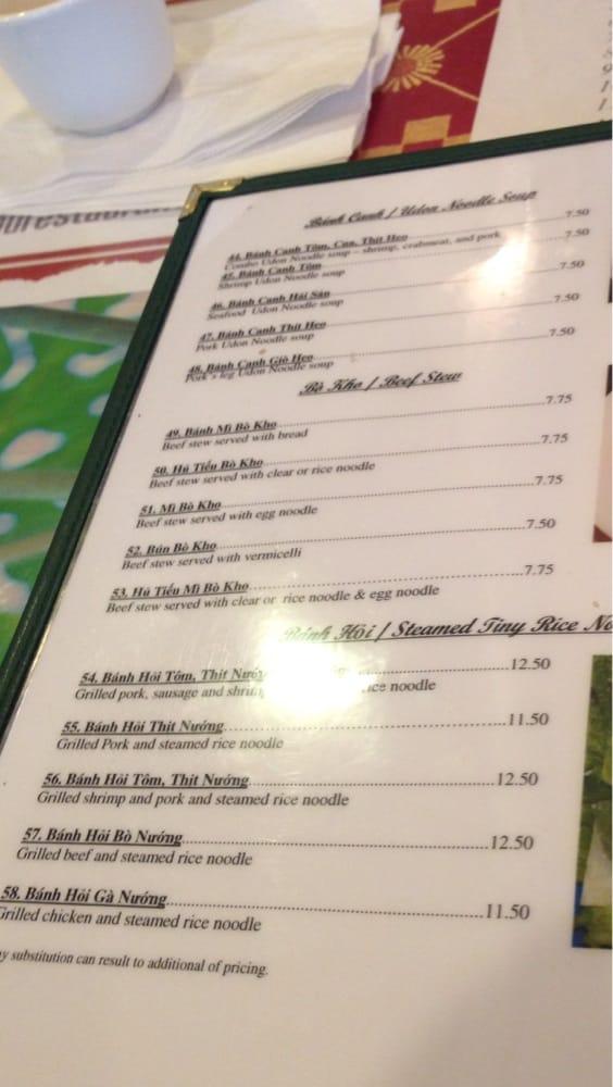 Menu at Vinh Chau Restaurant, Springfield