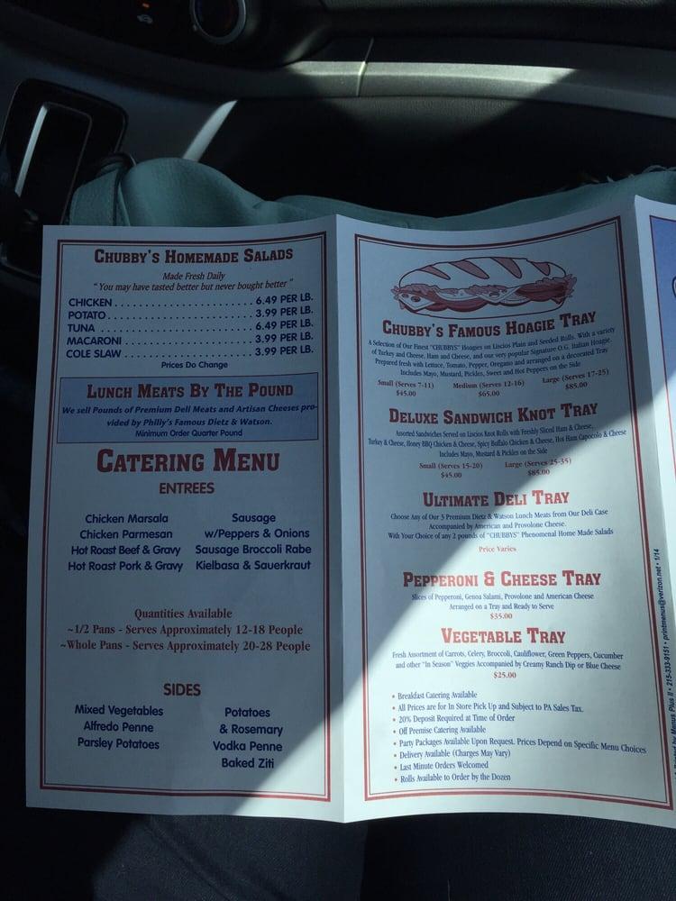 Menu at Chubby's Fox Chase Deli restaurant, Philadelphia