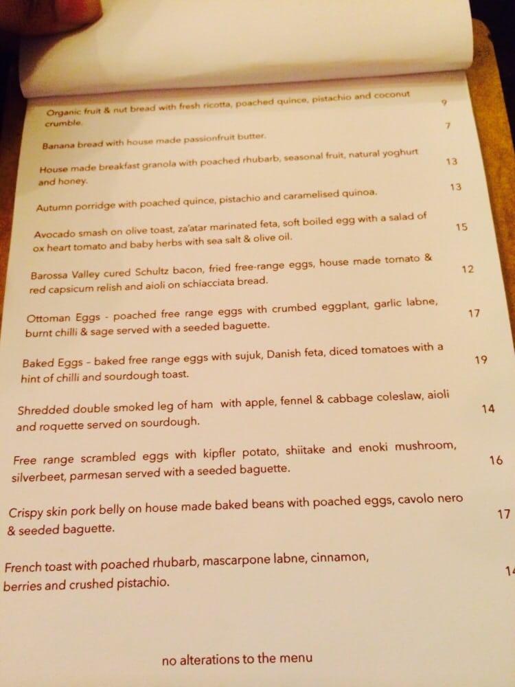 Menu at Circa Espresso restaurant, Parramatta