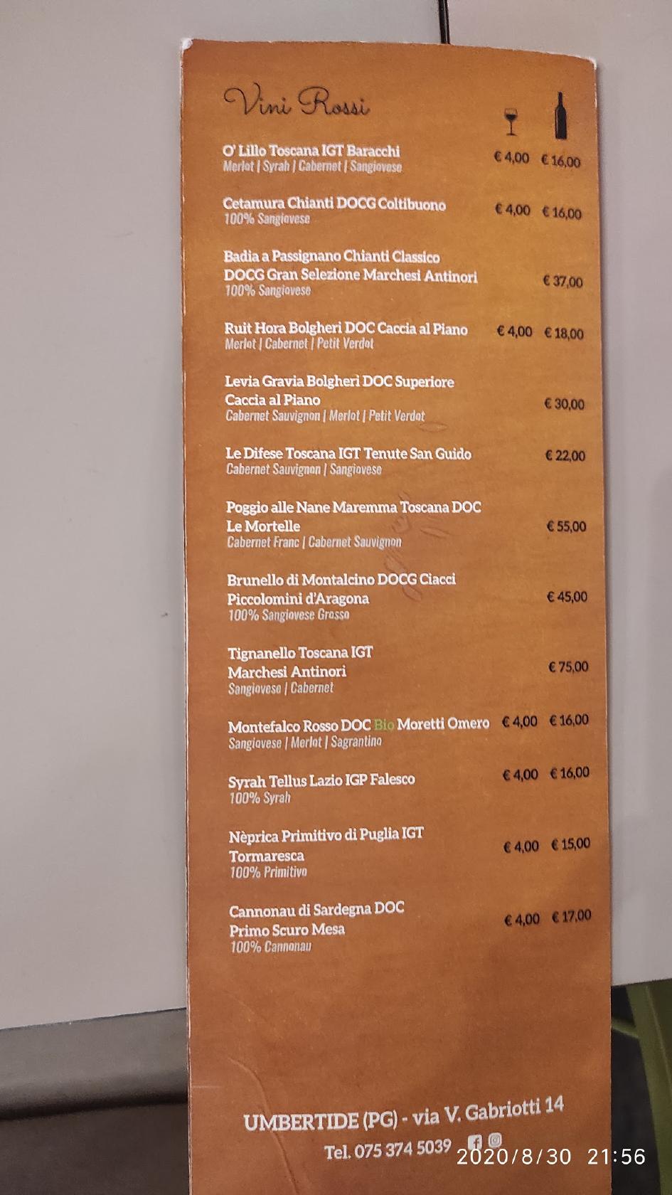 Menu da VIVO Spazio Menchetti pub & bar, Umbertide