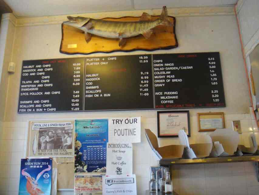 Menu at Mary’s Fish and Chips restaurant, Markham, Hwy 7
