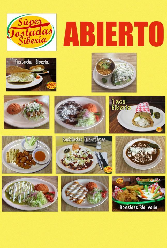 Menu at Super Tostadas Siberia restaurant, Ciudad Acuña