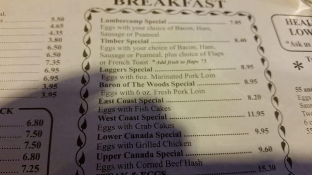 Menu at The Lumberjack Restaurant, Windsor