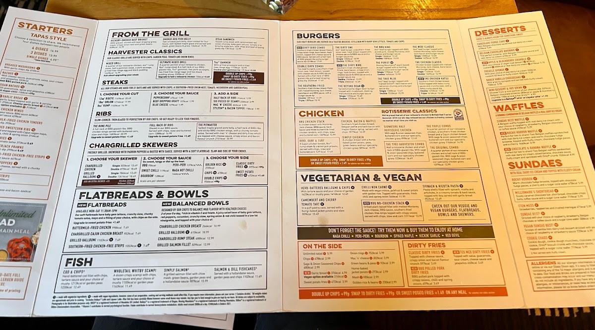 Menu at Harvester Cricketers Croydon pub & bar, Croydon, 36 Addington ...