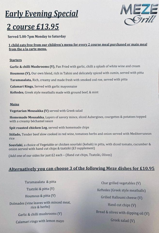Menu at Meze Grill restaurant, Plymouth, 48 Southside St