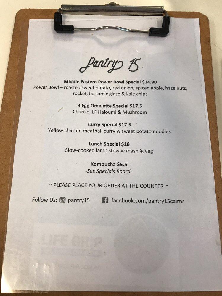 Menu at Pantry 15 cafe, Cairns City