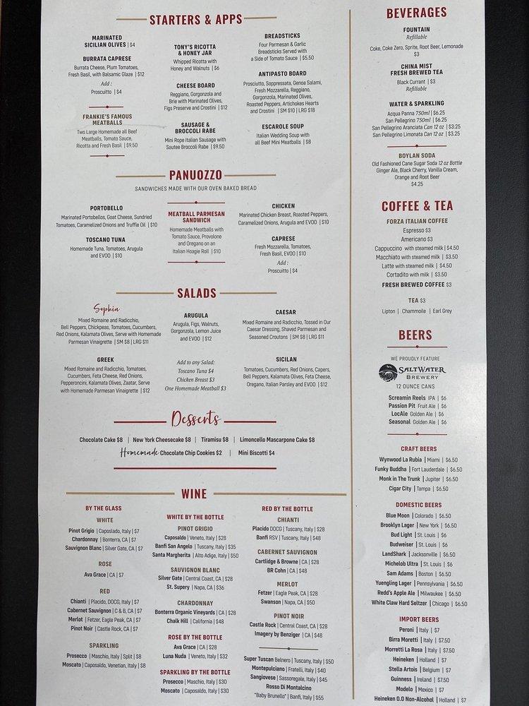 Menu at Pizzeria Sophia, Boca Raton