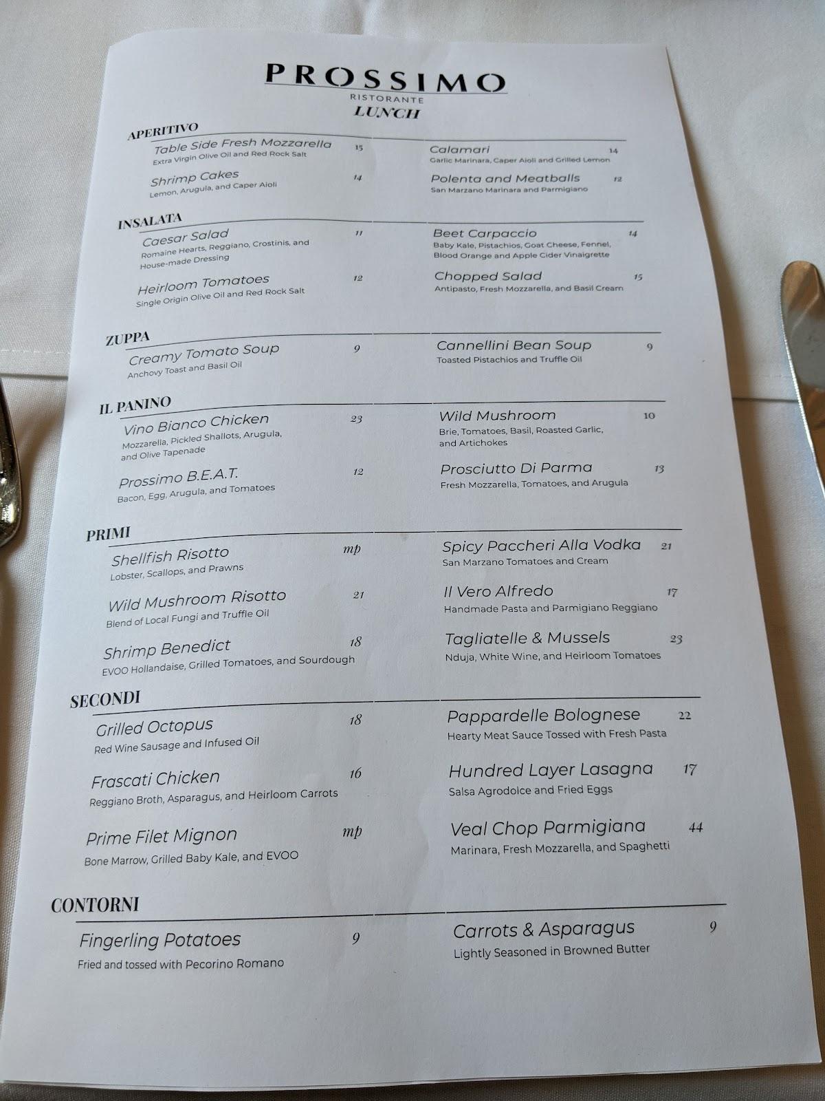 Menu at Prossimo Ristorante pub & bar, Tulsa, E 15th St