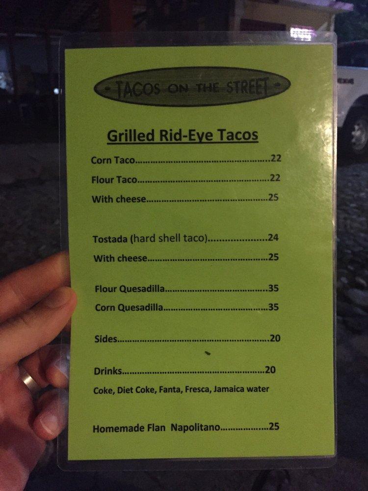 Menu at Tacos On The Street restaurant, La Cruz de Huanacaxtle