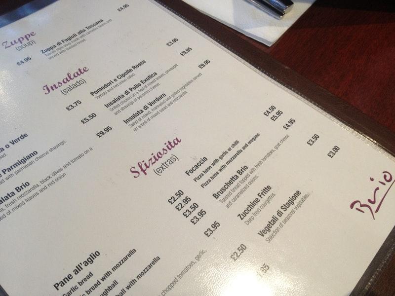 Menu at Brio Worthing Italian Restaurant & Pizzeria, Worthing
