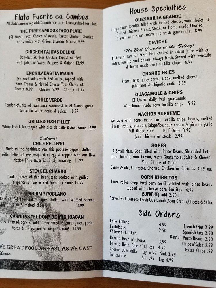 Menu at Carmelita's Authentic Mexican Food restaurant, Oak View