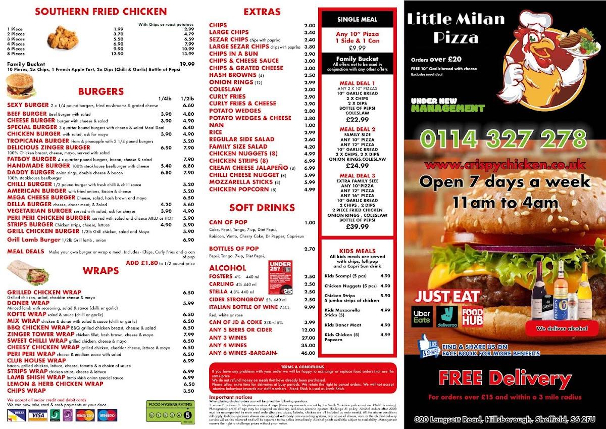 Menu at Little Milan pizza pizzeria, Sheffield