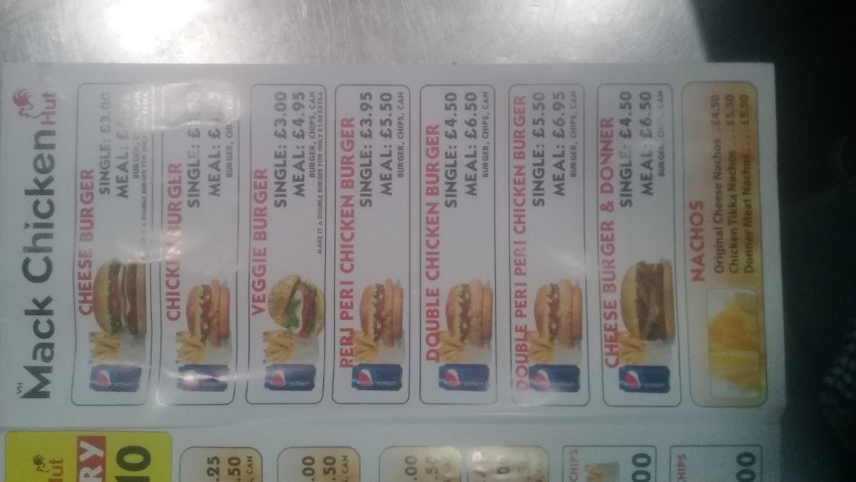 Menu at Mack Chicken Hut restaurant, Glasgow