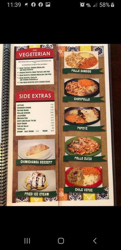 Menu at Mexico Lindo restaurant, Marshall