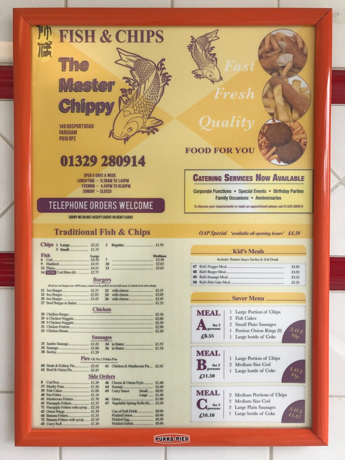 Menu at The Master Chippy Chinese take away &fish &chip fast food, Fareham