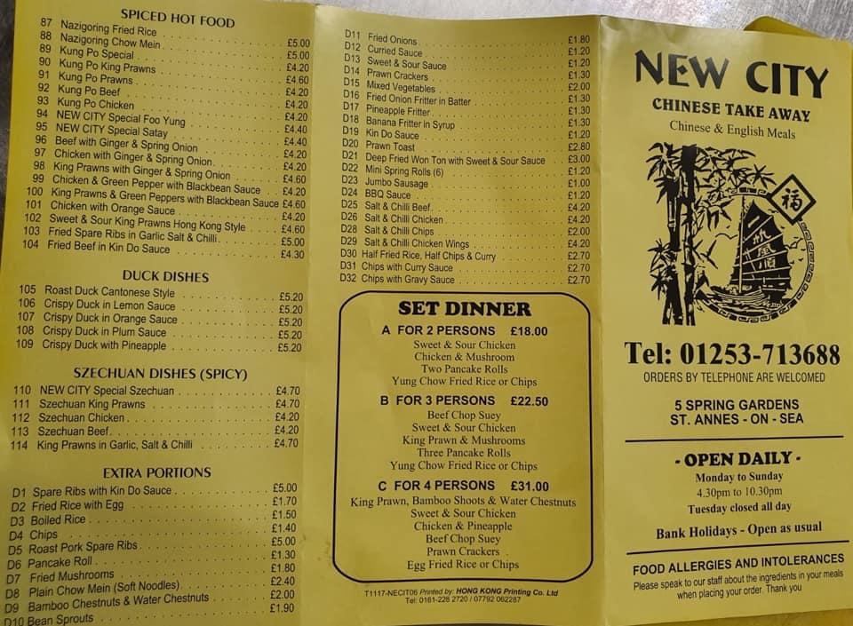 Menu at New City fast food, Lytham Saint Annes