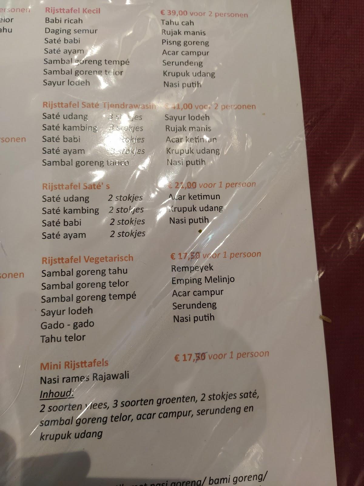 Menu at Indonesisch Restaurant Tjendrawasih, Rijswijk