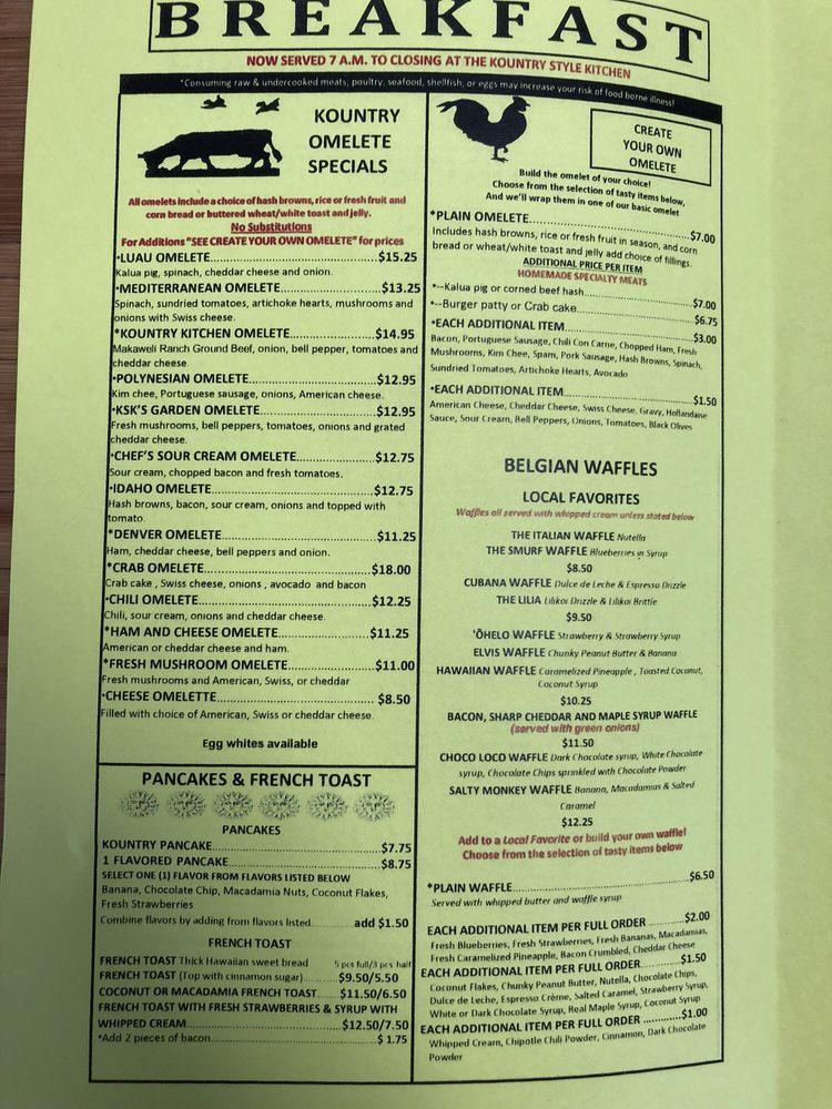 Menu at Kountry Style Kitchen Restaurant Ewa Beach, Ewa Beach